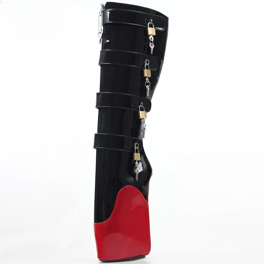 New 8 Keys Strange Wedge High Heel Heelless Zipper Lockable Knee-High ...