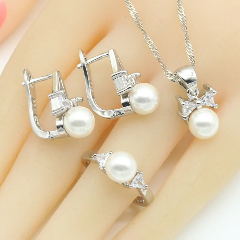 White Pearls Silver Color Jewelry Set for Women – Gofaer Finds store!
