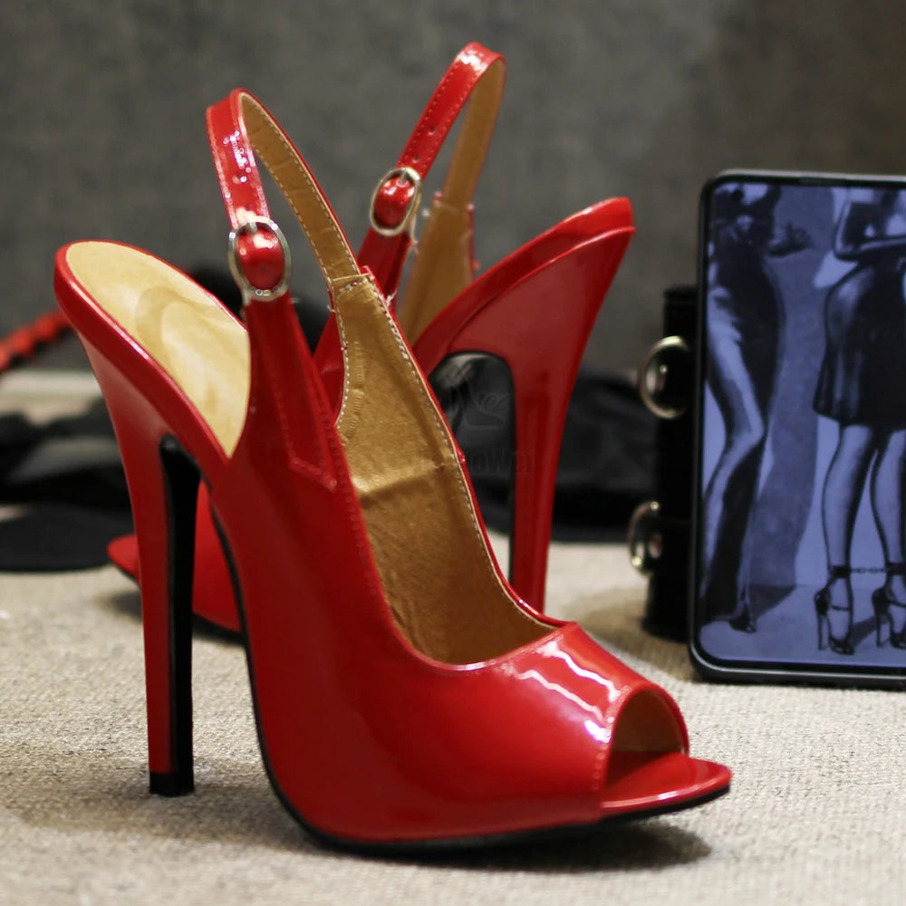 5" Red Fetish Pinup Girl Photoshoot Retro Vintage Super High Heel Woma ...