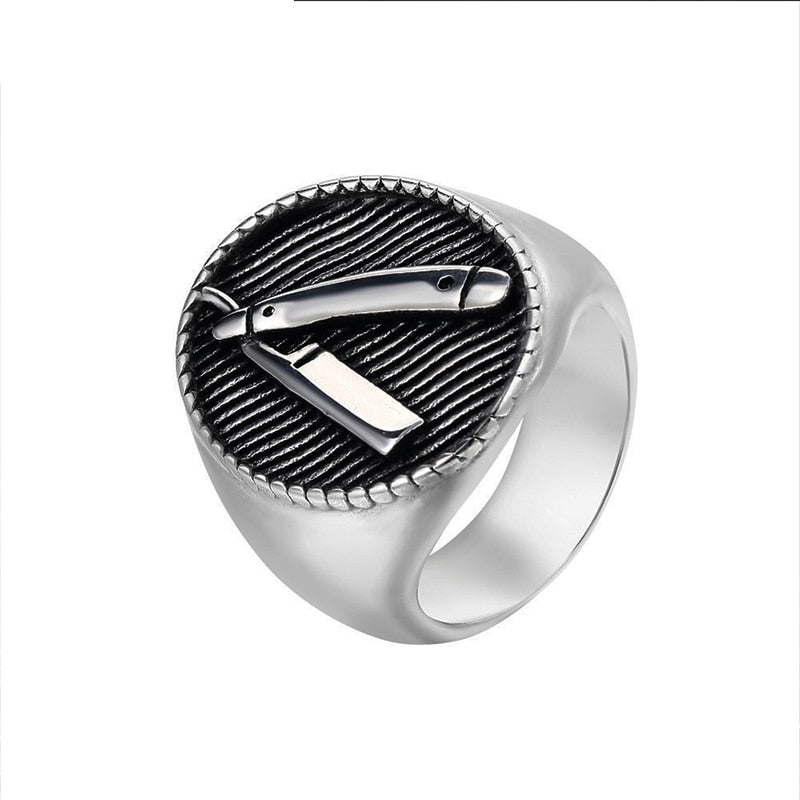 Heavy Sugar Barber Knife Ring Men Gold/Silver Color Stainless Steel Ra ...