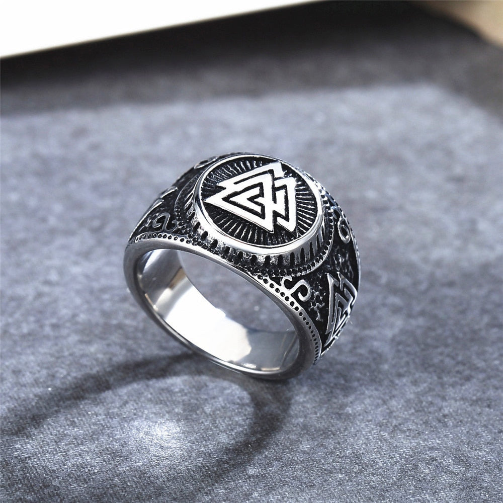 Vintage Viking Valknut Ring For Men Stainless Steel Nordic Odin Triang ...