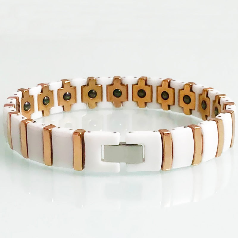 White Rose Gold Color Steel Ceramic Chain Link Bracelet for Men Women ...