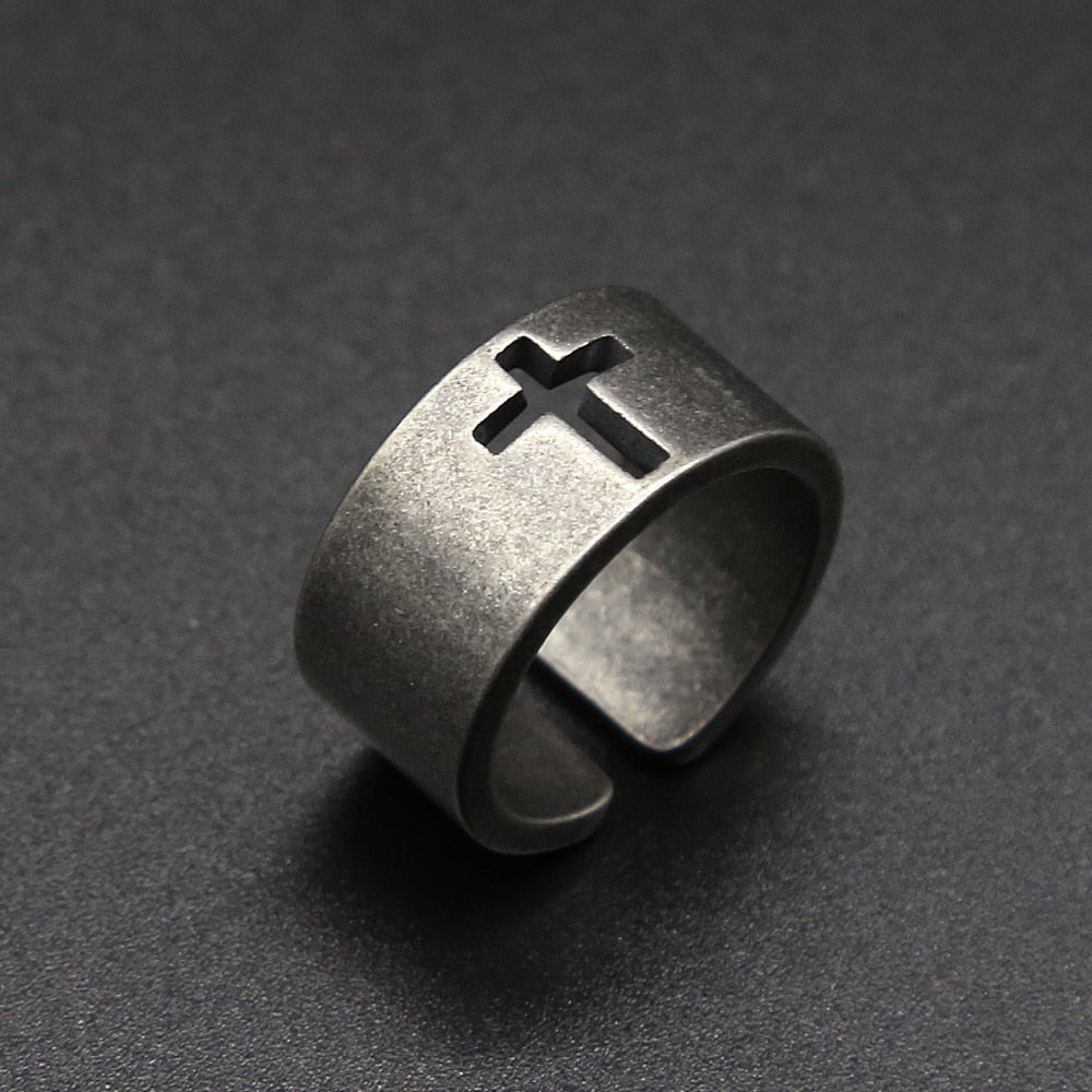 Simple Steel Color Stainless Steel Cross Ring Punk Christian Ring For ...