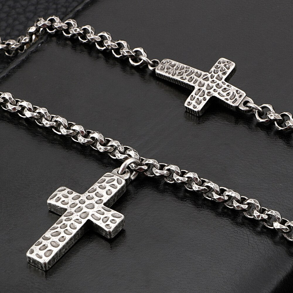 Classic 5MM Thick Chain Link & Cross Bracelet Men Male Religious Jewel ...