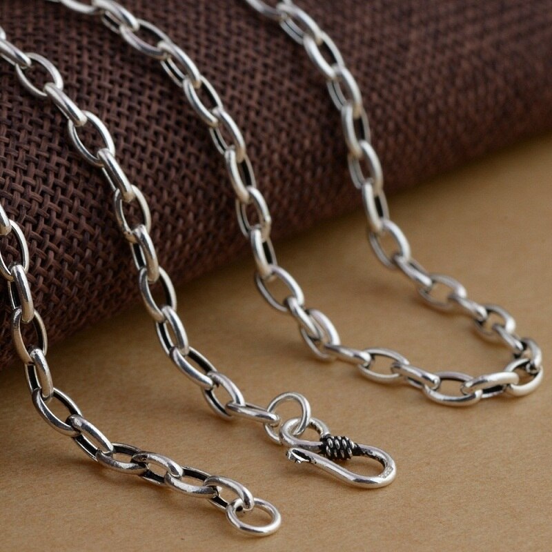 Pure Silver 4mm Thick Flat Circle Cross Link Chain Silver Necklace ...