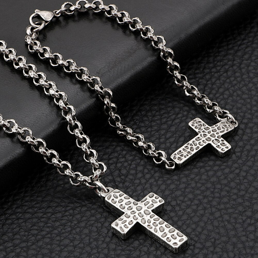 Classic 5MM Thick Chain Link & Cross Bracelet Men Male Religious Jewel ...