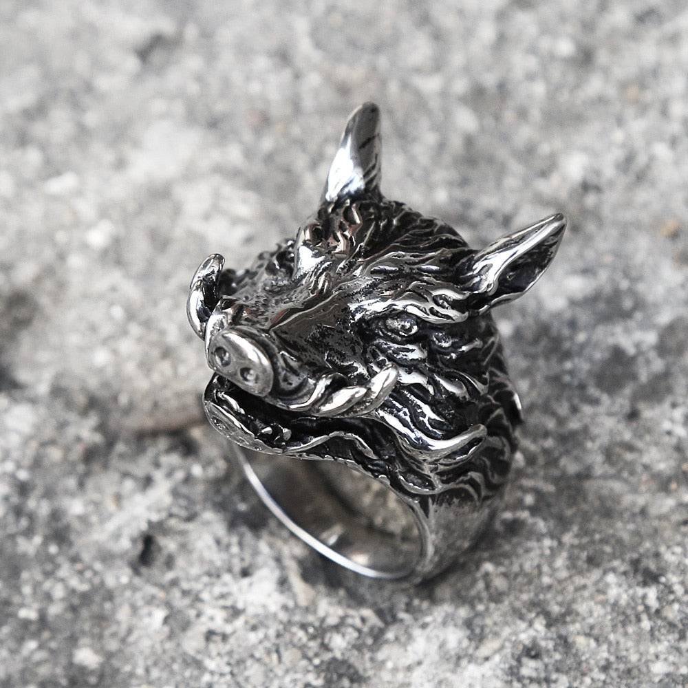 Gothic Stainless Steel Wild Boar Ring Punk Hip Hop Hippie Wild Boar An ...