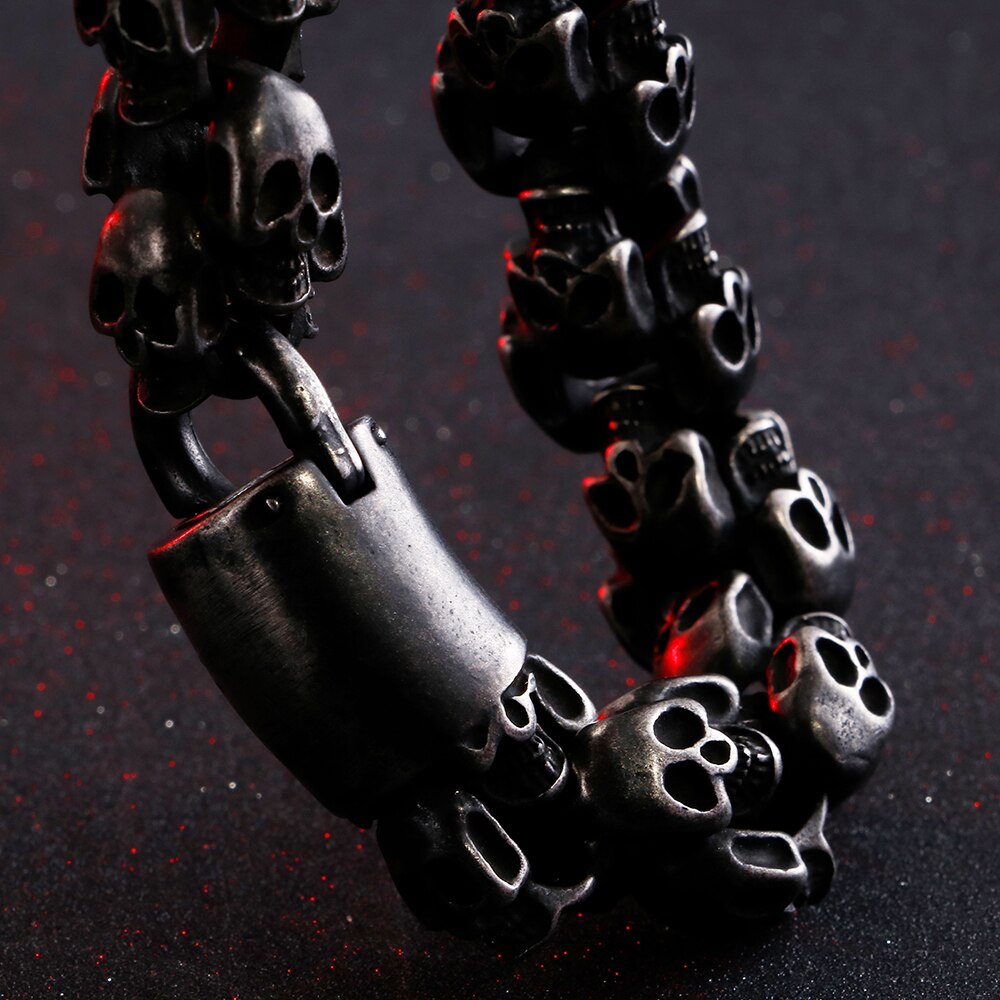Goth Stainless Steel Man Bracelet Skull Punk Full Skeleton Chain ...