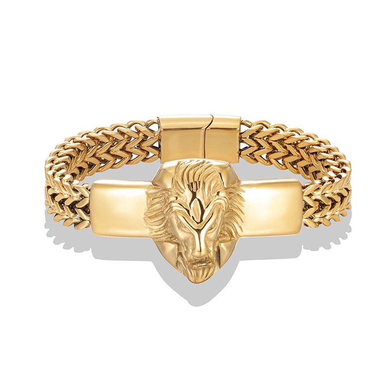 Stainless Steel Men Gold Lion Chain Bracelet – Gofaer Finds store!