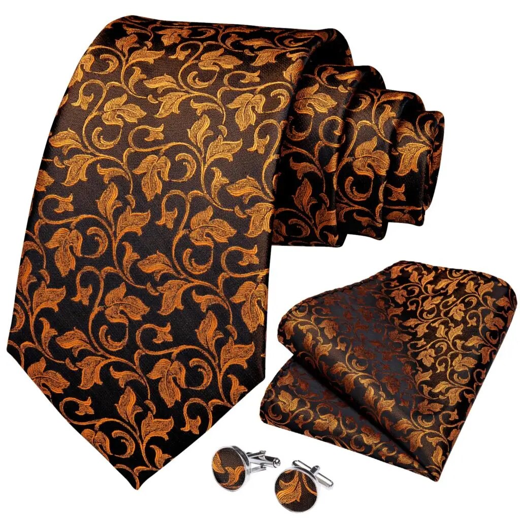 100% Silk Gold Floral Brown Men's Tie Set – Gofaer Finds store!