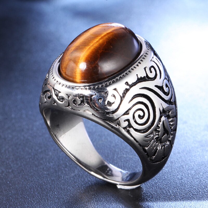 Vintage Brown/White Stone Ring For Men – Gofaer Finds store!
