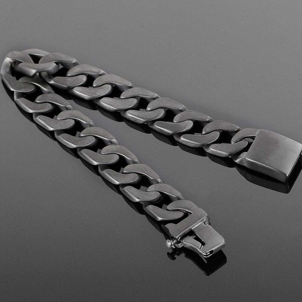 Polished Brushed Matte Black Stainless Steel Bracelet For Men – Gofaer ...
