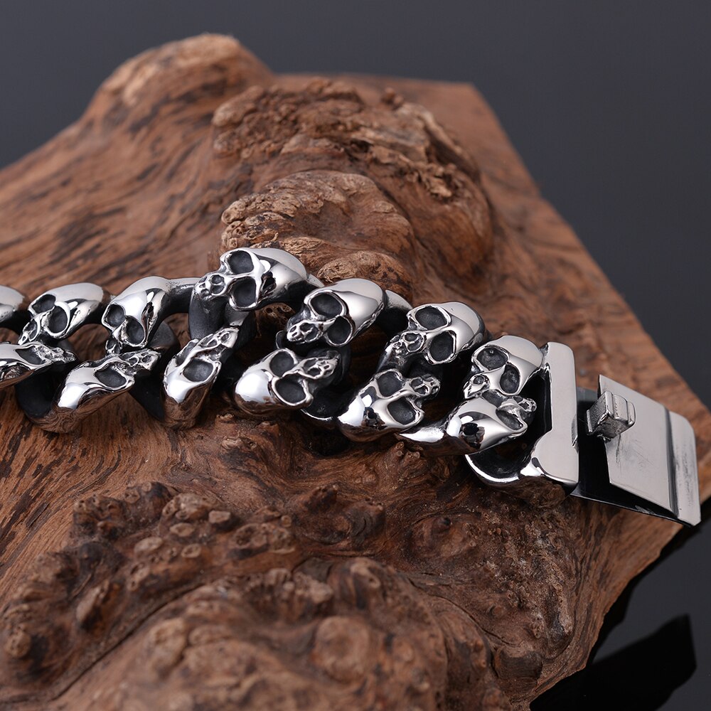 Gothic Skull Mes Bracelets 19MM Stainless Steel Ghost Chain Bracelet F ...