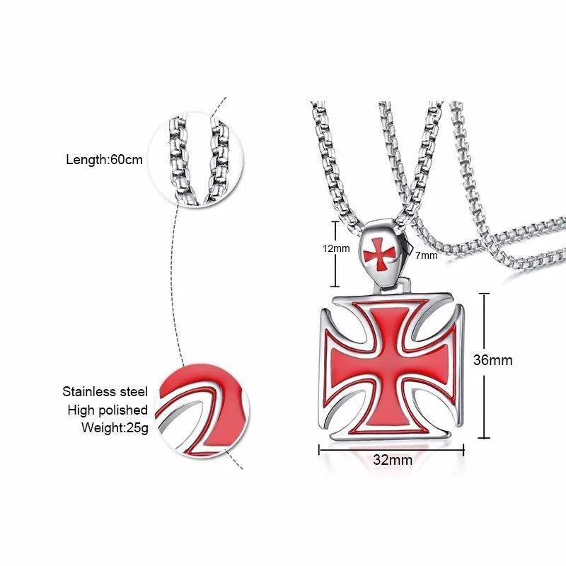 Men Necklace Red Iron Cross Knight Kinghts Templar Pendant – Gofaer ...