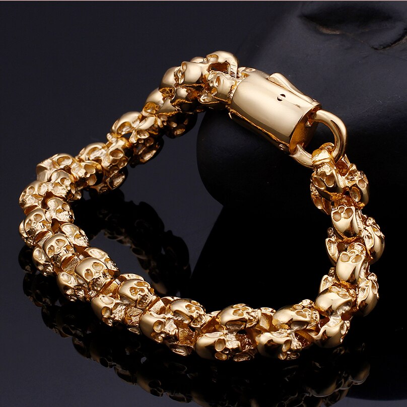 Full Skull Head Chain Bracelet Men Gothic Mens Bracelets – Gofaer Finds ...