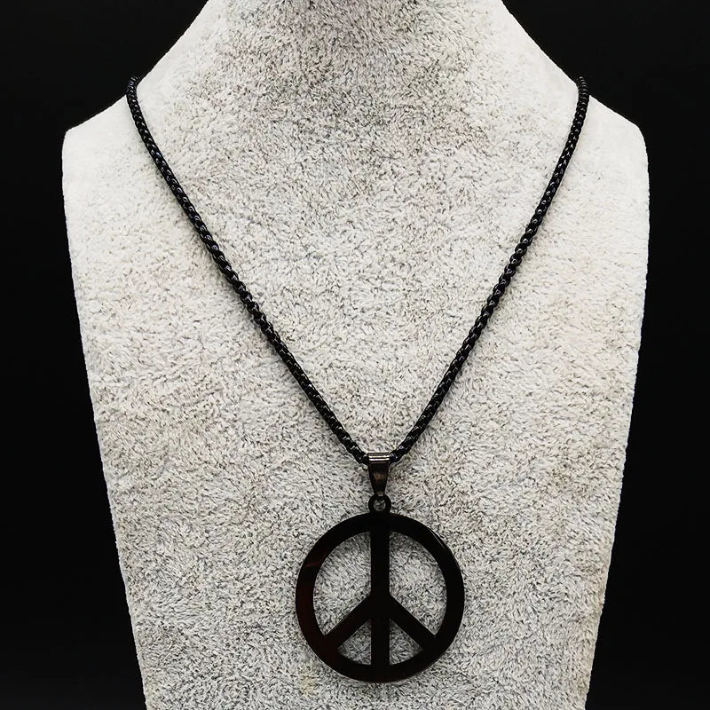 Goth Punk Peace Sign Symbol Pendant Necklace Men Black Color – Gofaer ...