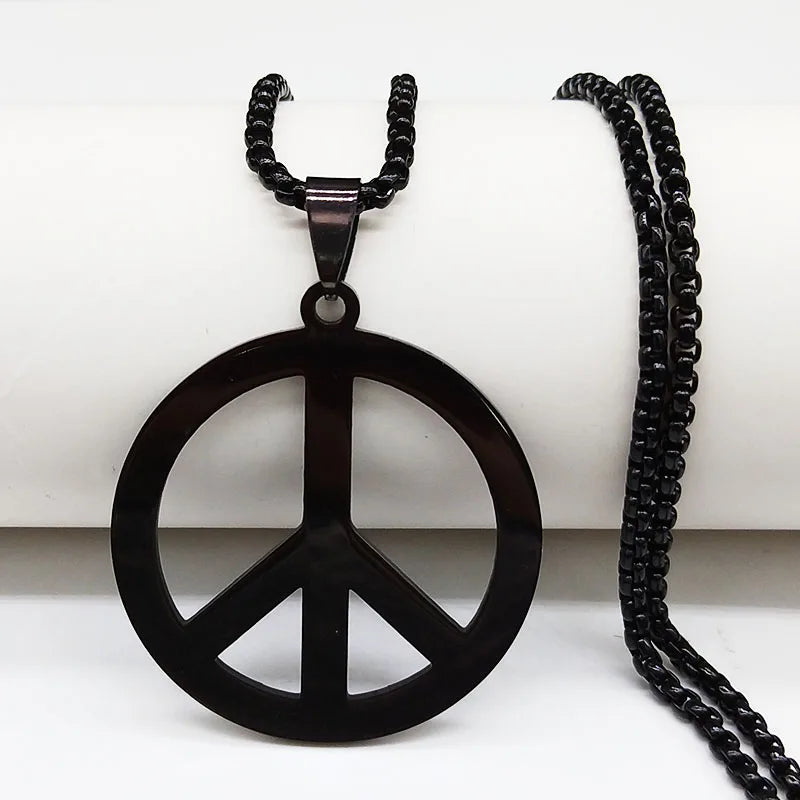 Goth Punk Peace Sign Symbol Pendant Necklace Men Black Color – Gofaer ...