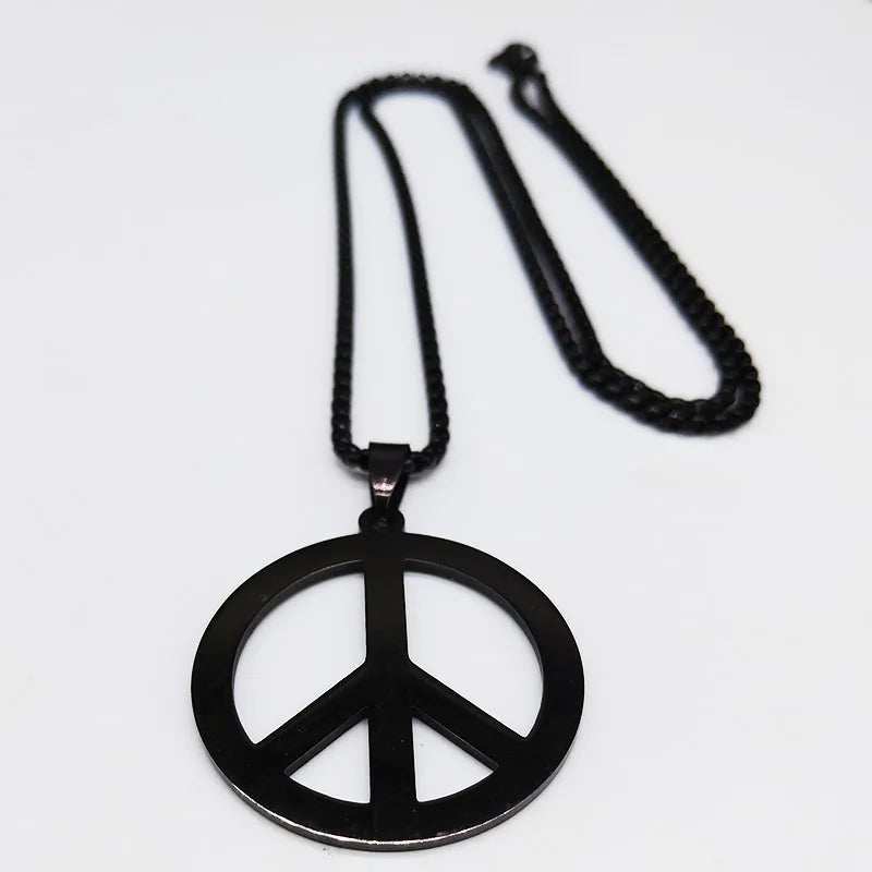 Goth Punk Peace Sign Symbol Pendant Necklace Men Black Color – Gofaer ...