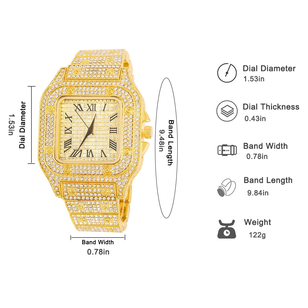 Mens Diamond Watch Bracelet for Men Luxury Iced Out Gold Watch – Gofaer ...