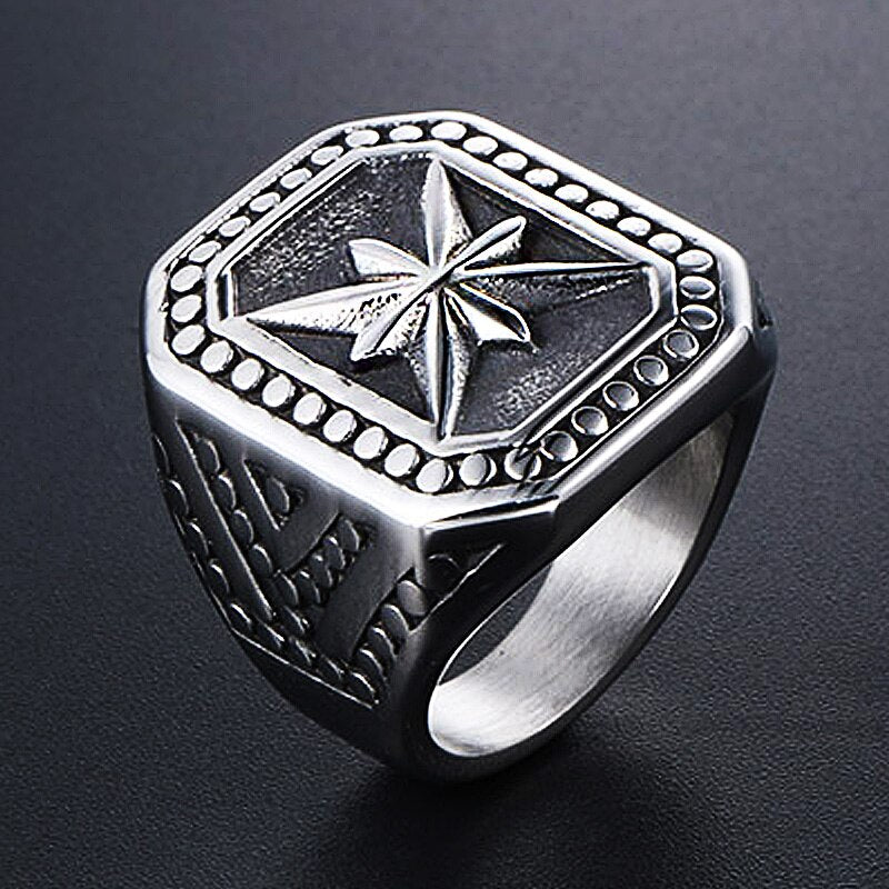 Vintage Heavy Metal North Star Signet Ring Men 316L Stainless Steel Pu ...