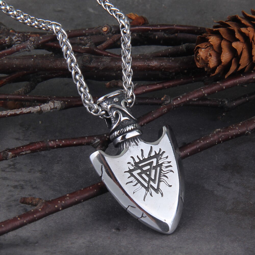 Norse Viking valknut odin sword Gungnir vegvisir pendant necklace ...