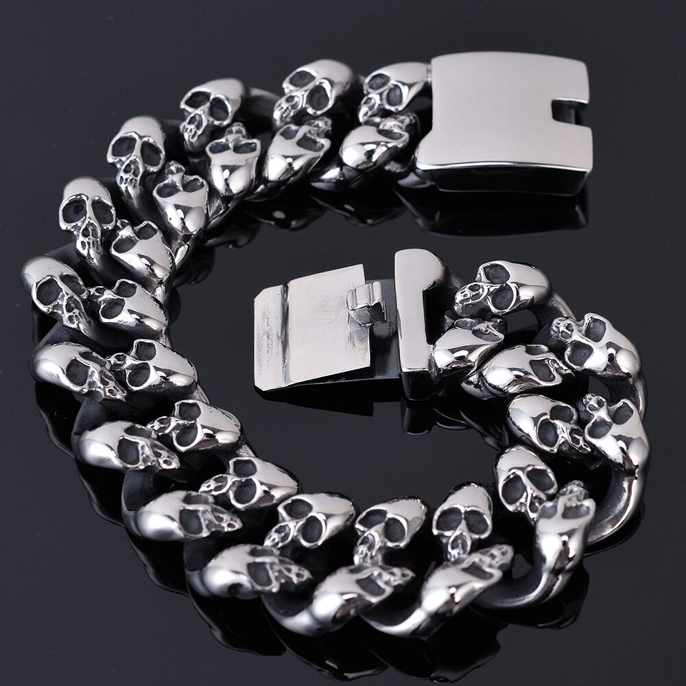 Gothic Skull Mes Bracelets 19MM Stainless Steel Ghost Chain Bracelet F ...