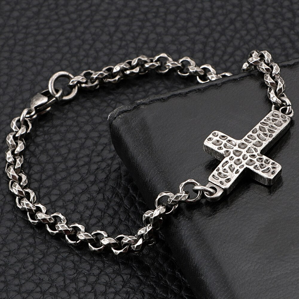 Classic 5MM Thick Chain Link & Cross Bracelet Men Male Religious Jewel ...