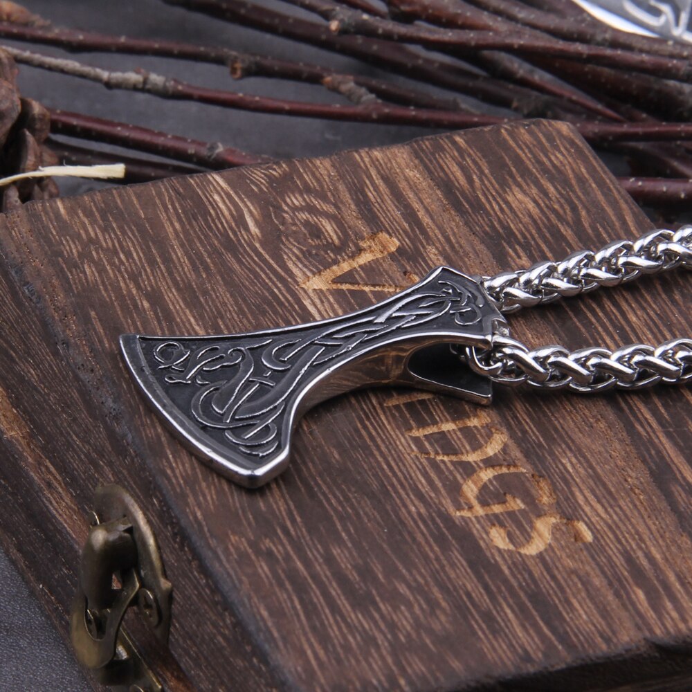 Stainless Steel Thor Hammer Viking Axe Perun Pendant Necklaces – Gofaer ...