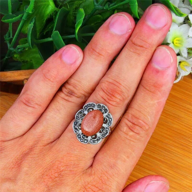 Oval Golden Sequins Stone Finger Rings For Women – Gofaer Finds store!