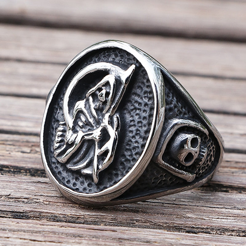 Gothic Death Sickle Skull Ring Men Death Scythe Stainless Steel Biker ...