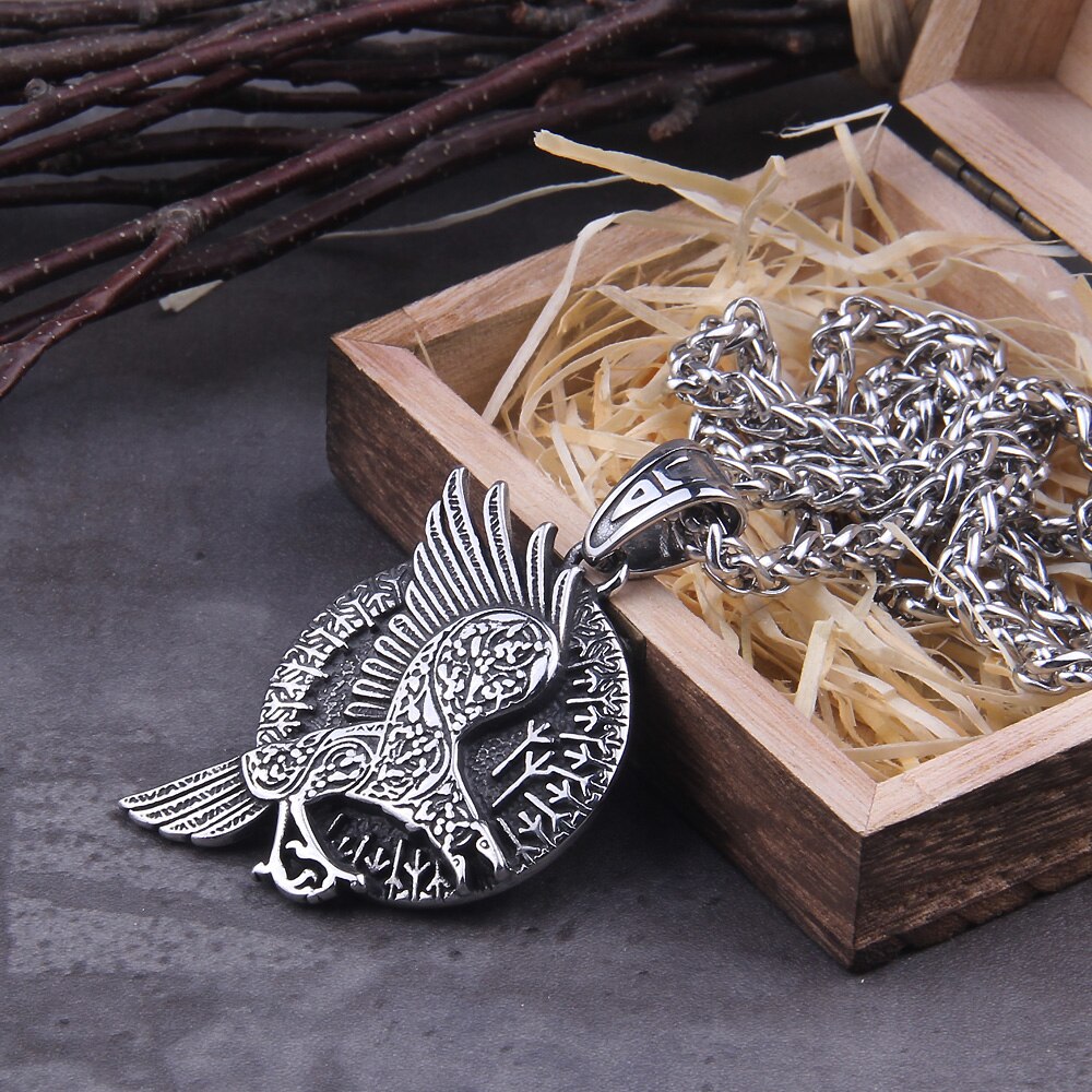 Norse Odin Symbol Viking Raven Amulet Runes Algiz Protection Wicca Tal ...