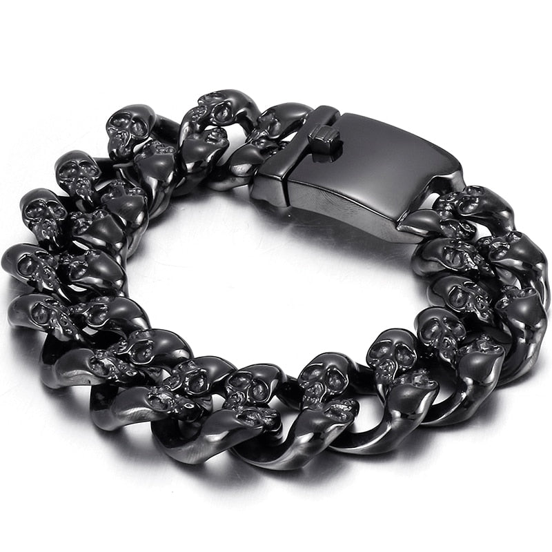 Gothic Skull Bracelets For Men Black Stainless Steel Masculine Male Bi ...