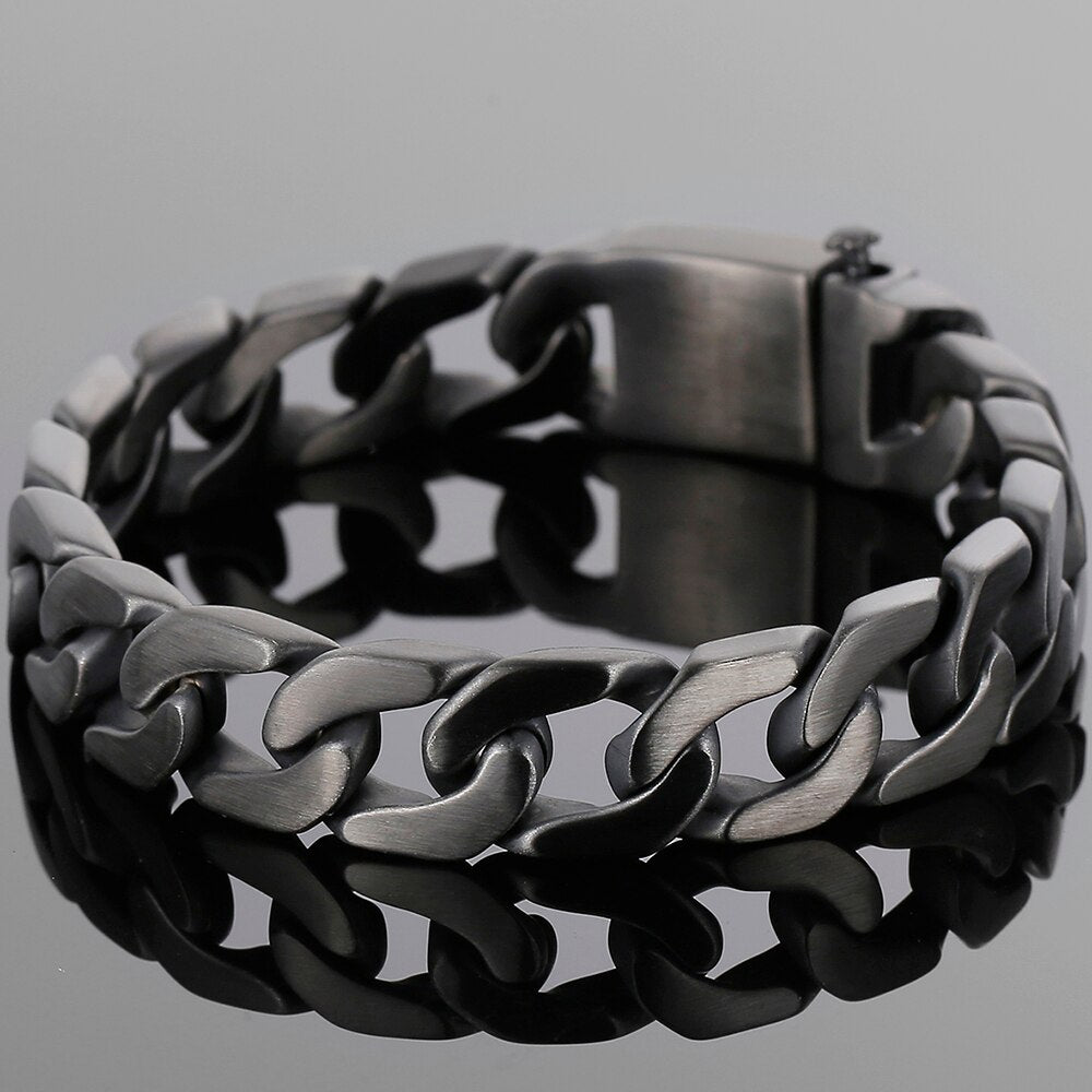 Polished Brushed Matte Black Stainless Steel Bracelet For Men – Gofaer ...