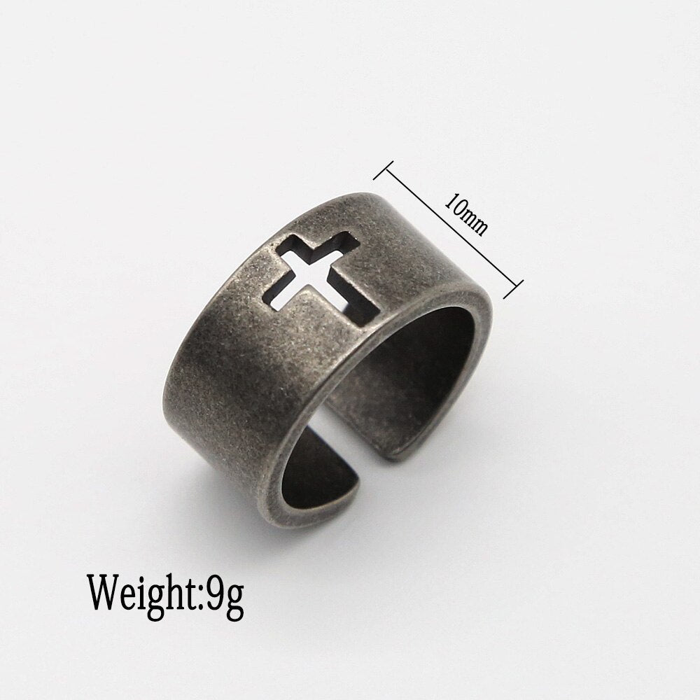 Simple Steel Color Stainless Steel Cross Ring Punk Christian Ring For ...