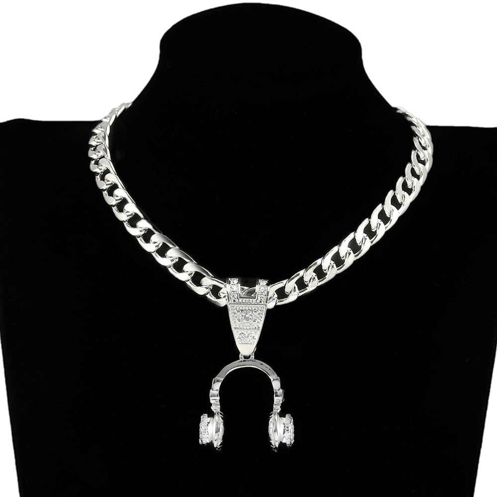 Free Fan DJ Music Headphone Pendant Necklace Long Chain Men Women ...