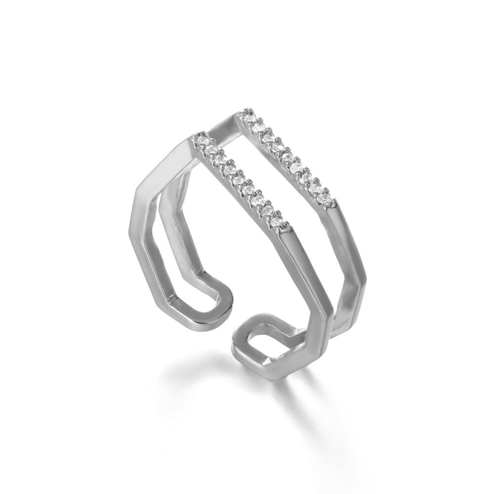 New Adjustable Women's Ring Wedding Engagement Golden Color Metal Ring ...