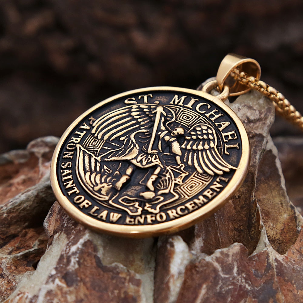 Vintage Classic Stainless Steel St. Michael Archangel Pendant Necklace ...