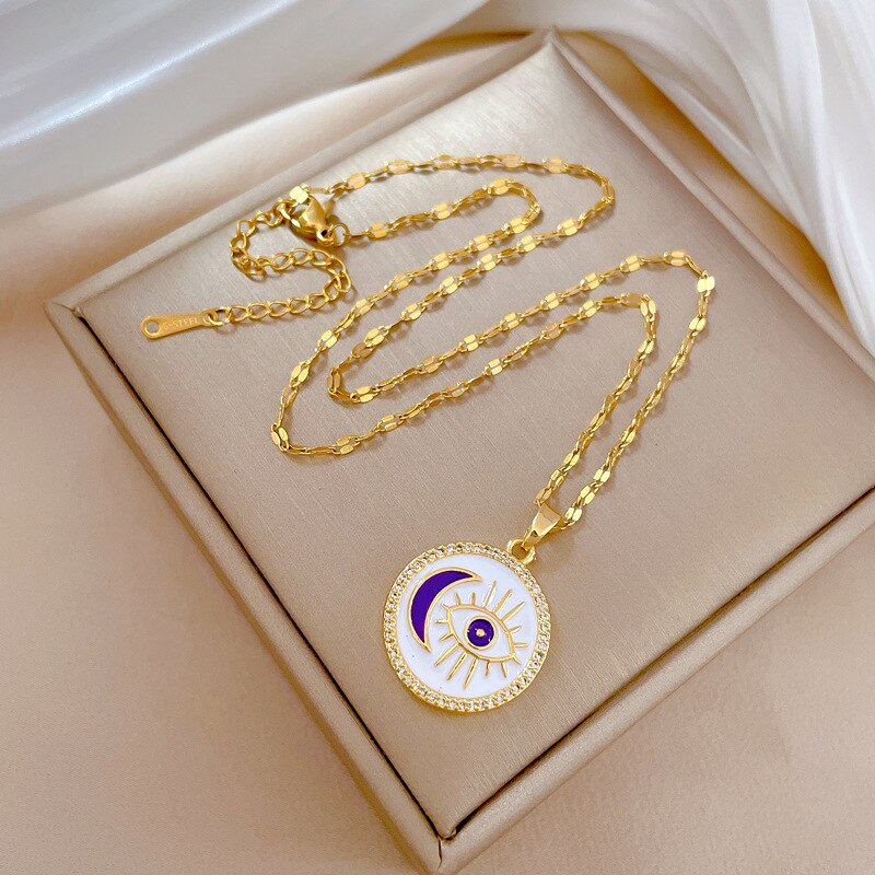 Turkey Blue Eyes Disc Pendant Necklace For Women – Gofaer Finds store!