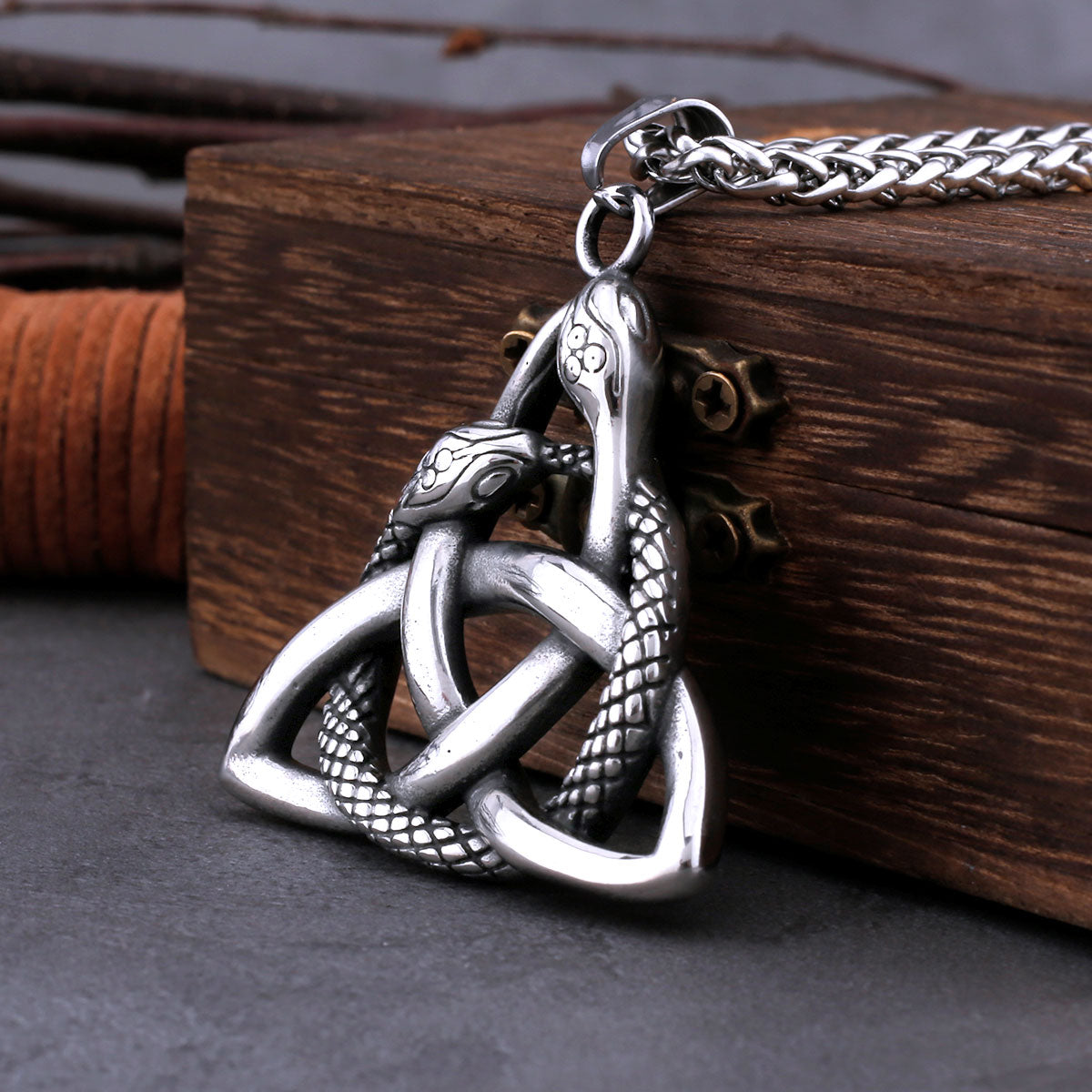 Nordic Viking Trinity Symbol Necklace Men's Stainless Steel Ouroboros ...