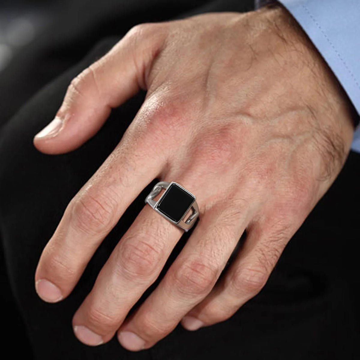 Men's Square Black Stone Signet Rings – Gofaer Finds store!
