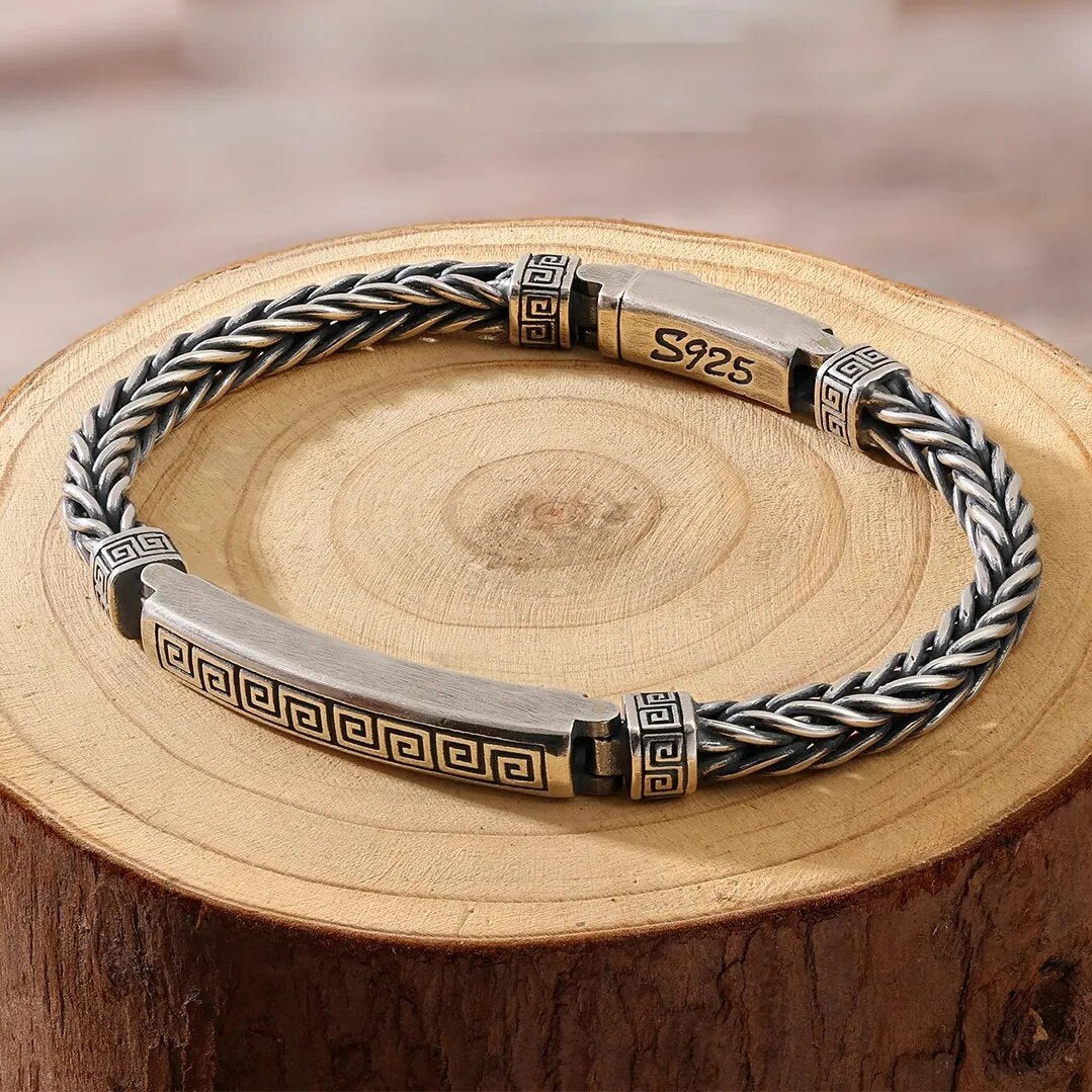 Silver Color 4/5mm Han Style Back Pattern Bolt Bracelet Men's – Gofaer ...