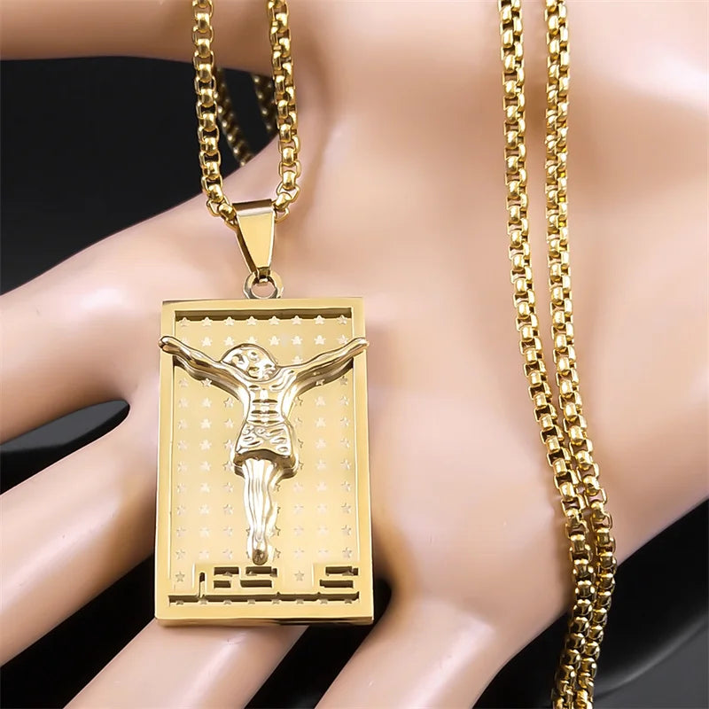 Jesus Cross Crucifix Geometry Medal Necklace for Women Men – Gofaer ...