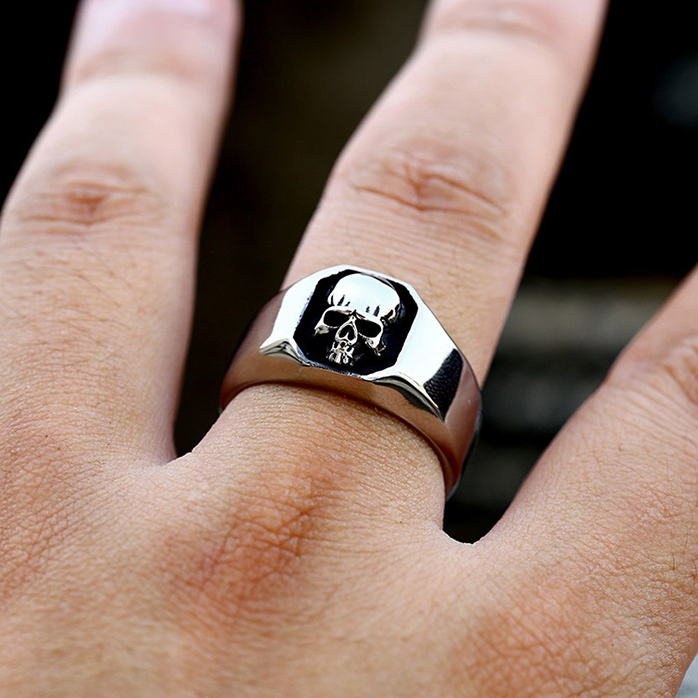 Gothic High Polish Stainless Steel Skeleton Skull Ring For Men – Gofaer ...