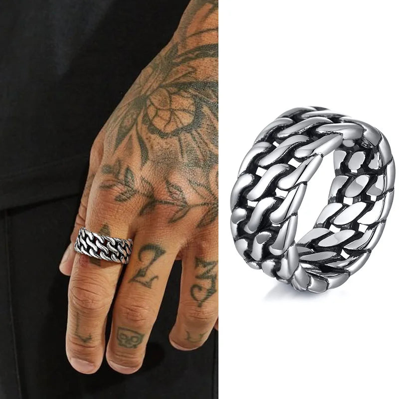 Curb Link Chain Ring, Stainless Steel Double Weaving Chain Rings ...
