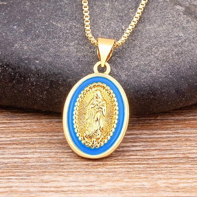 Enamel Christian Virgin Mary Pendant Necklace – Gofaer Finds store!
