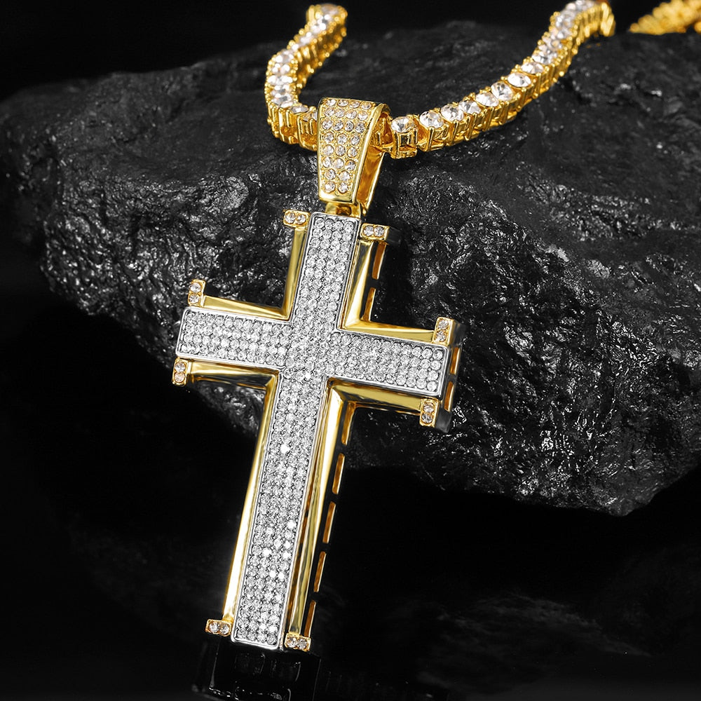 Men Women Hip Hop Letter Iced Out Cross Necklaces – Gofaer Finds store!