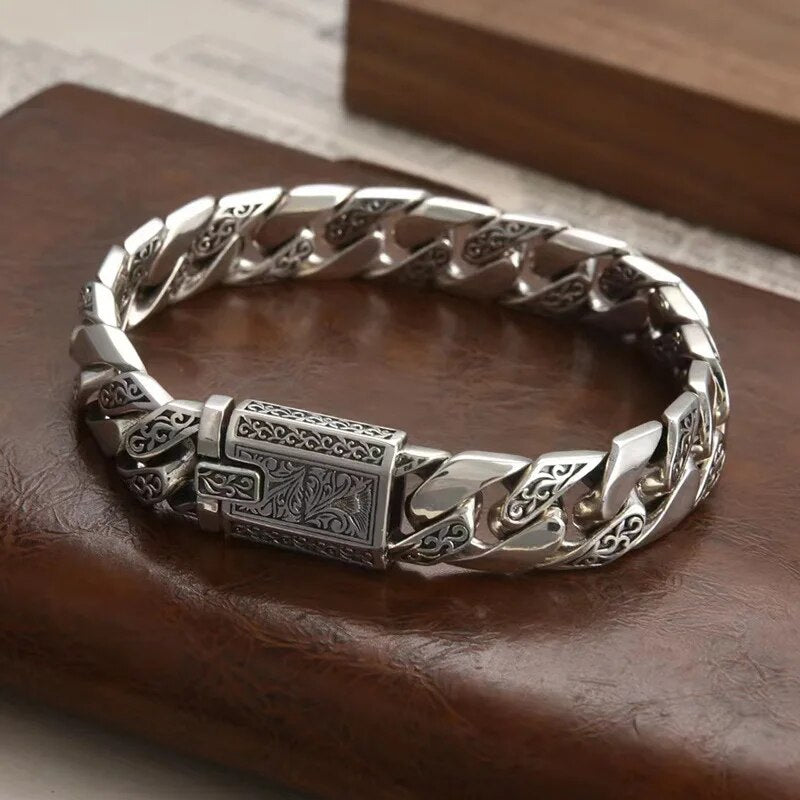 Silver Color 12mm Eternal Vine Cuban Chain Men's Trend Domineering Thi ...