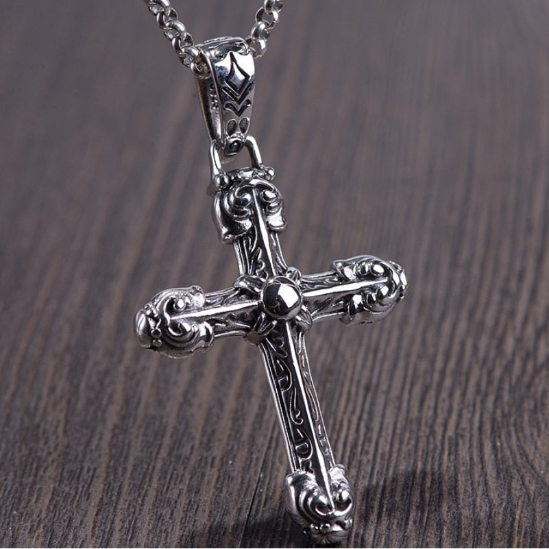 Unibabe Pure Silver Cross Carved Pendant Men Women – Gofaer Finds store!