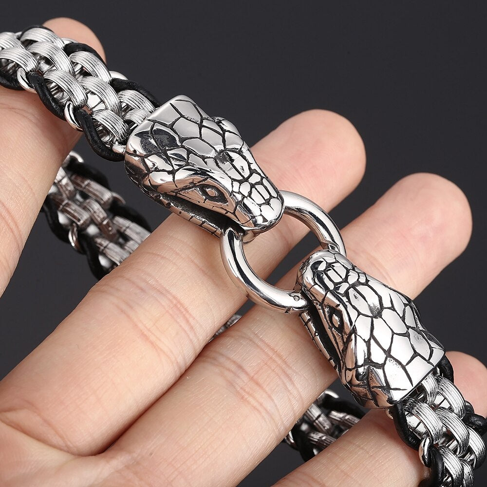 Gothic Stainless Steel Snake Head Bracelet for Men – Gofaer Finds store!