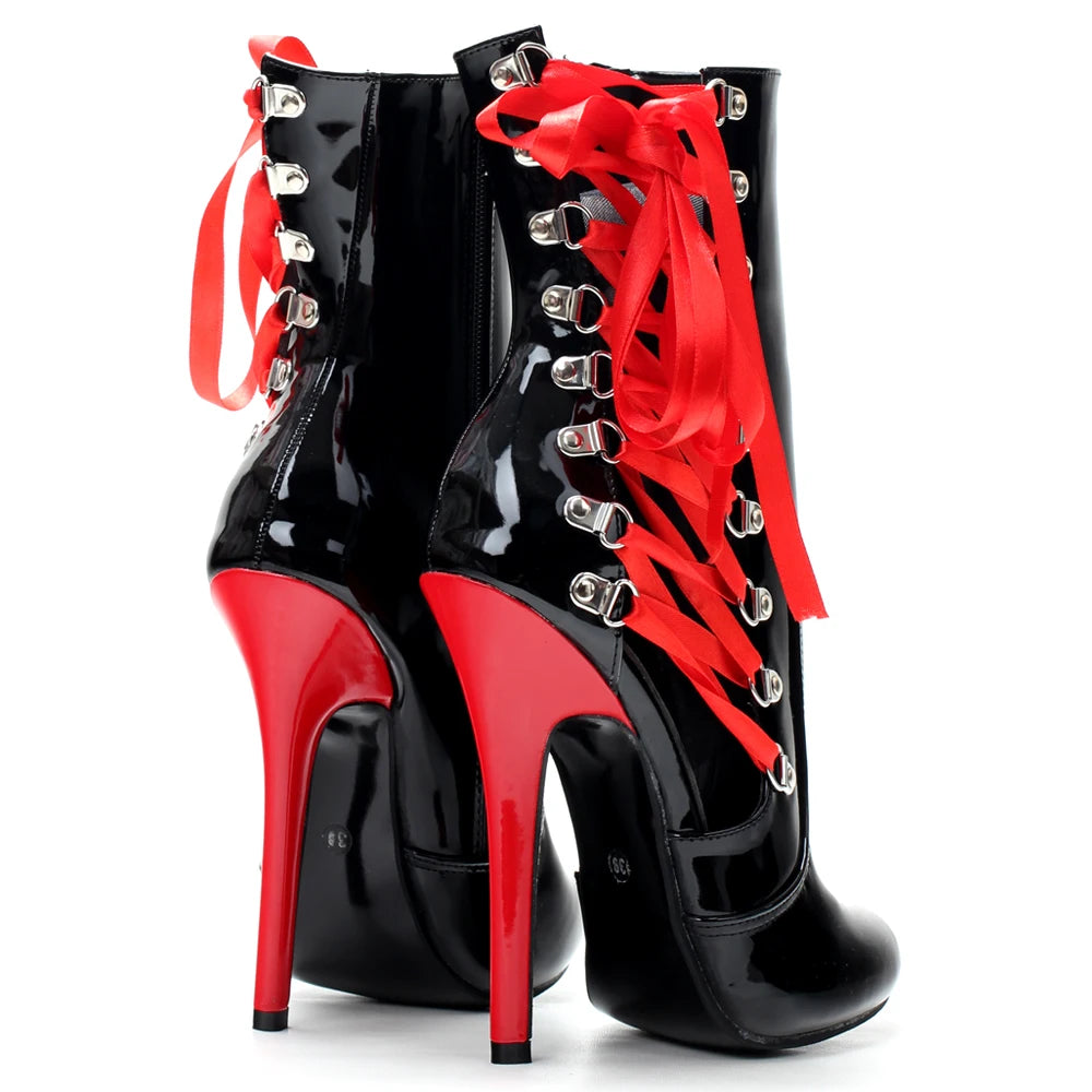 5 Inch High heel Ankle Boots Fetish Lace Up Boots Unisex Drag Queen Cr ...